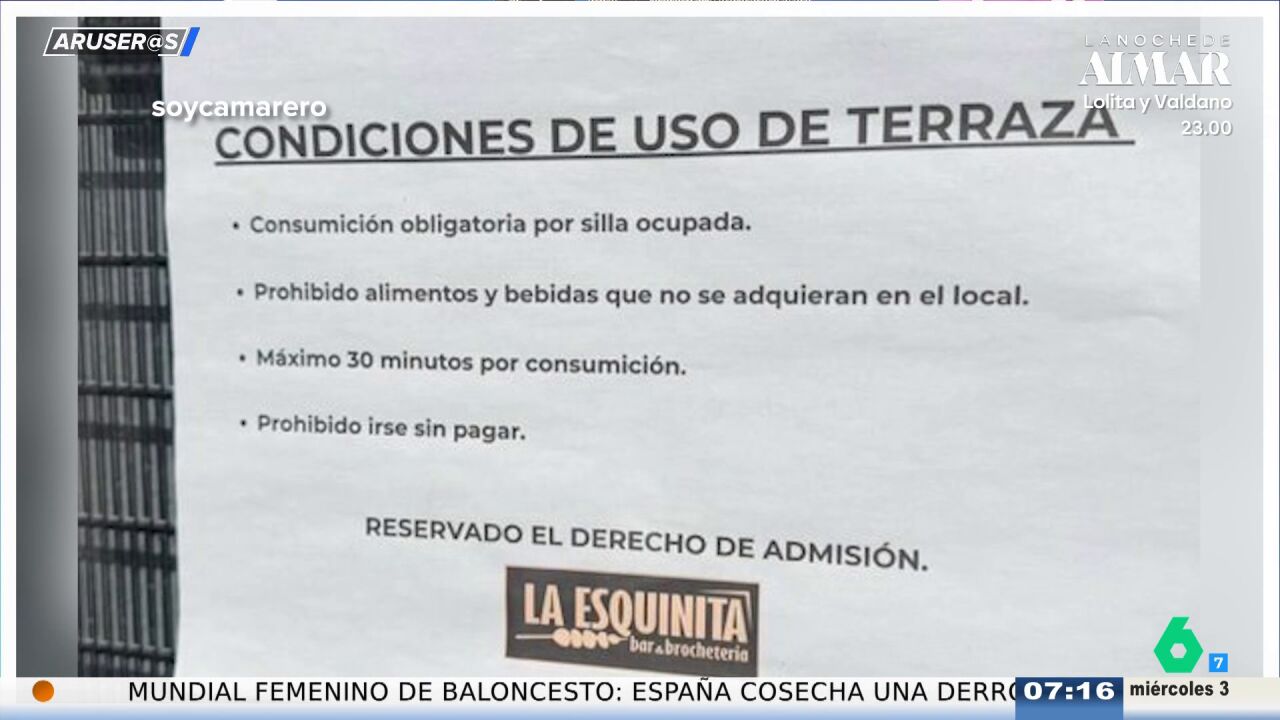 Consumición obligatoria por silla ocupada y de máximo 30 minutos: los ...